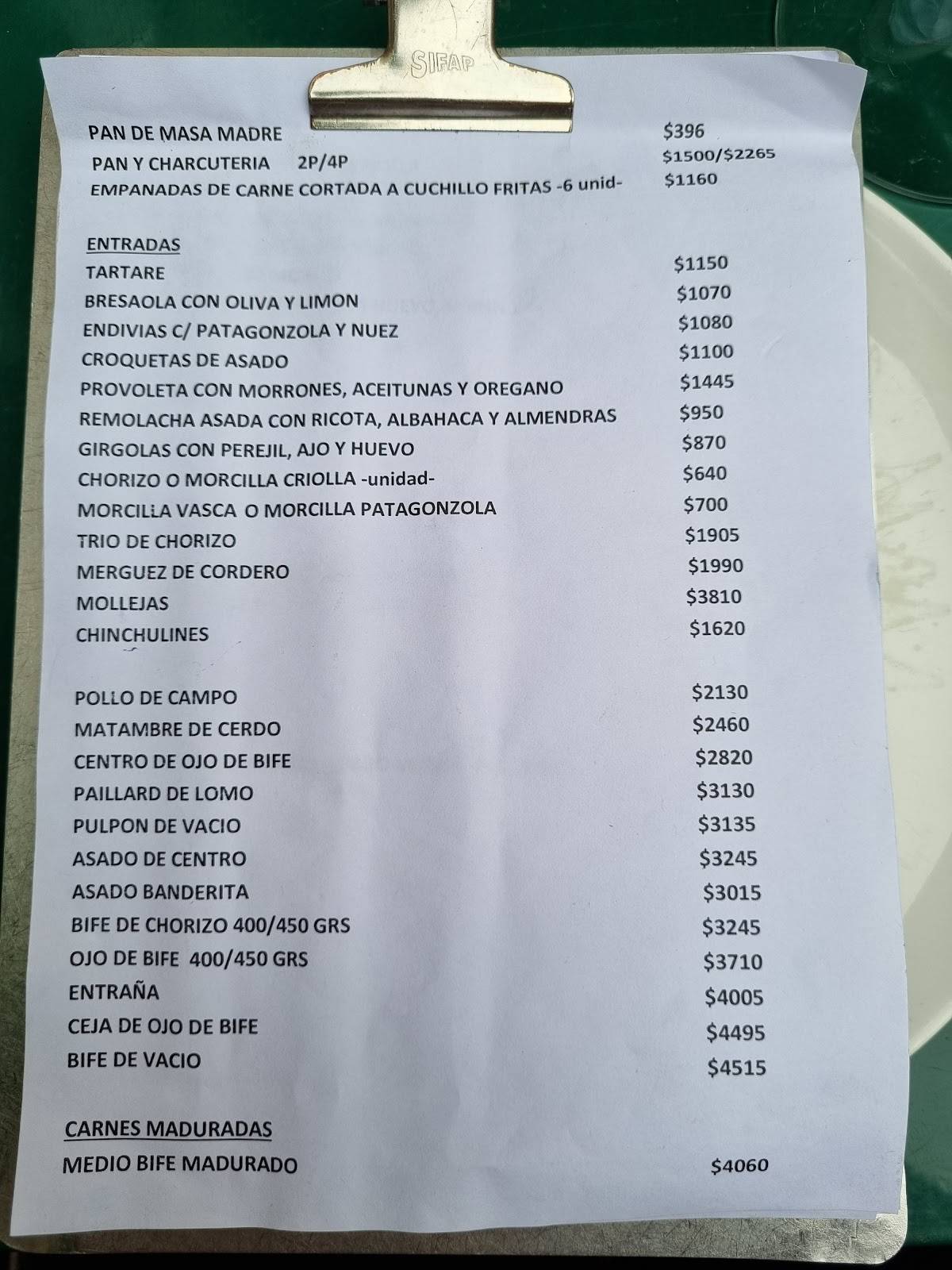 Carta de Restaurante Corte Comedor, Buenos Aires, Av. Olazábal 1391