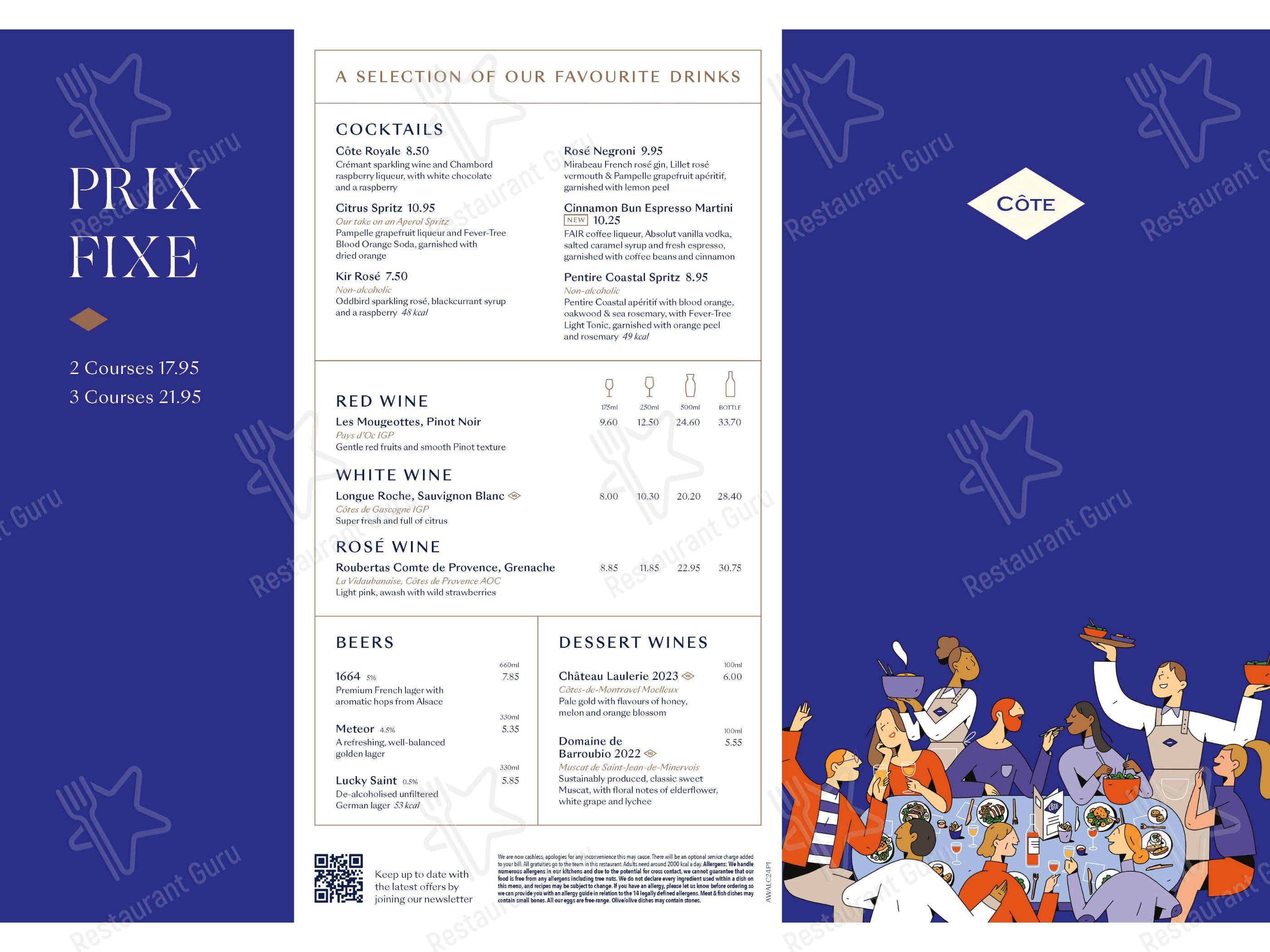 Menu at Côte Exeter restaurant, Exeter