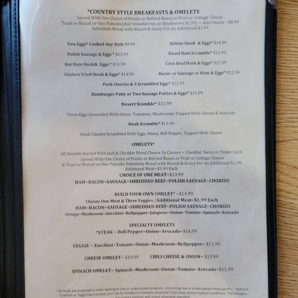Menu at Coyote Cafe, Bullhead City