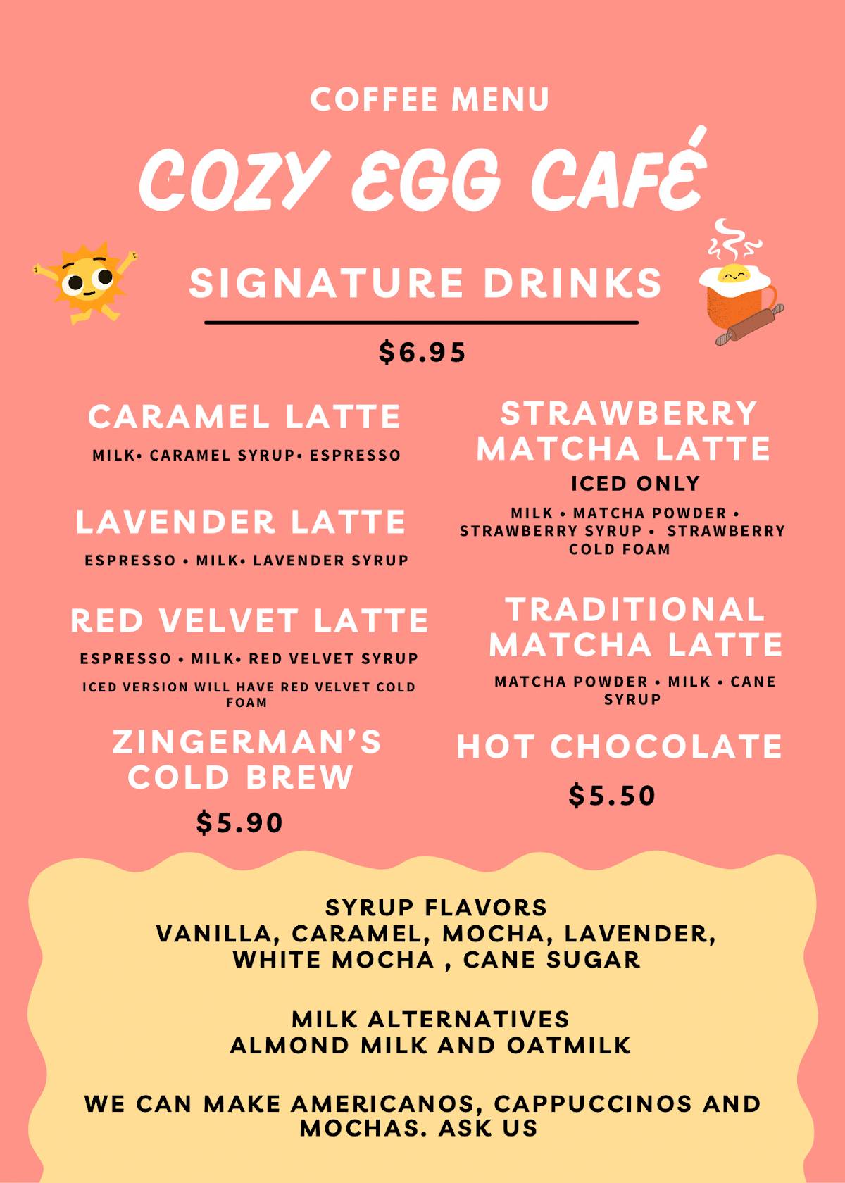 Menu at Cozy Egg Cafe, Mattawan