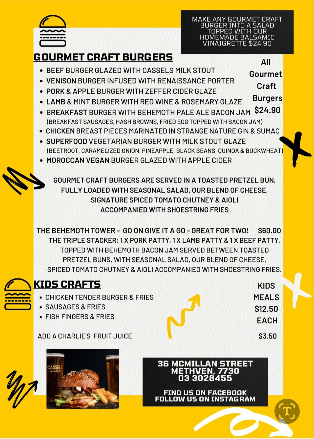 Menu at Craft @ Arabica restaurant, Methven, 36 McMillan Street
