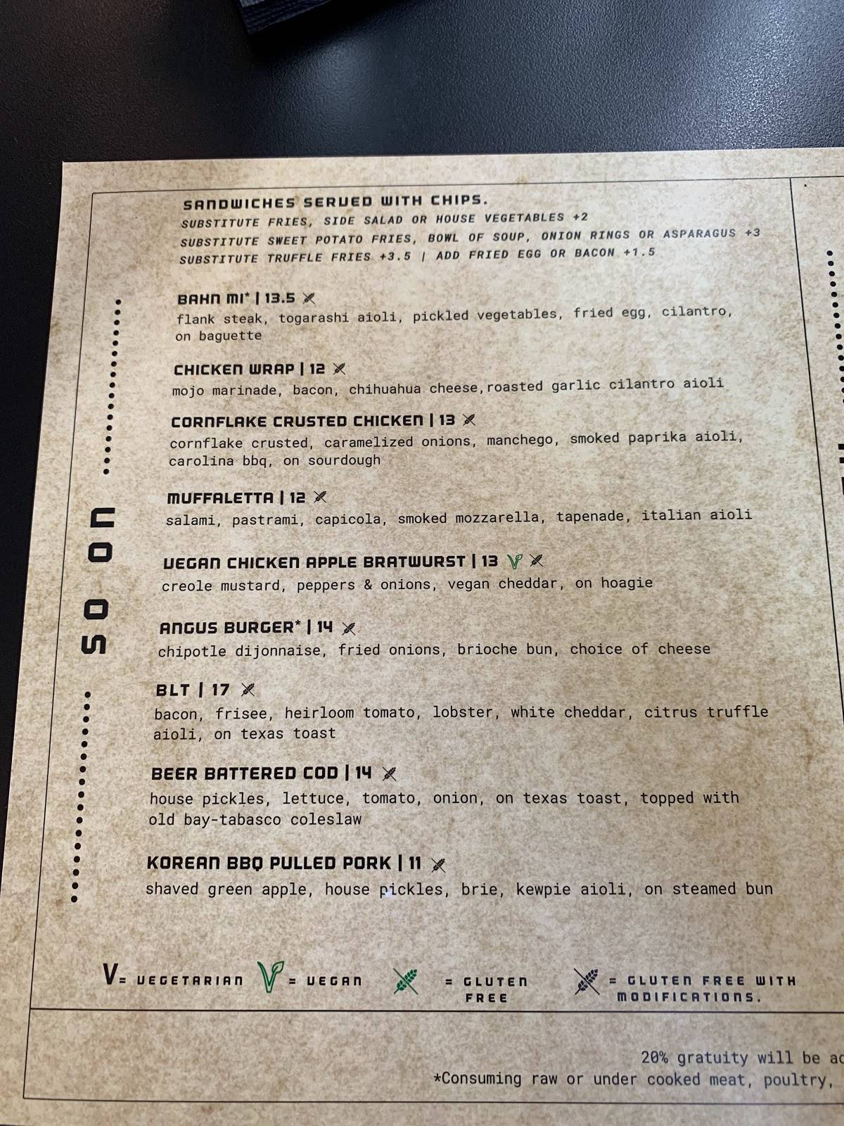 Menu at Crave restaurant, Akron, 156 S Main St