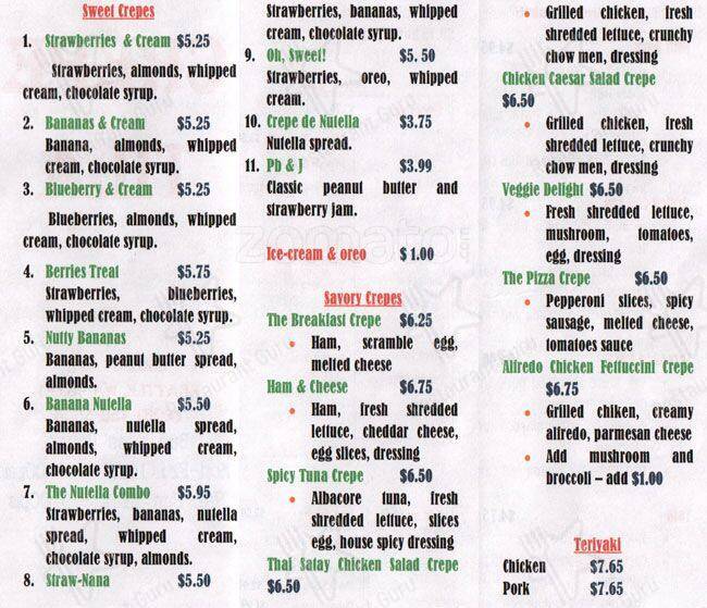 Menu at Crepe Tila, Seattle