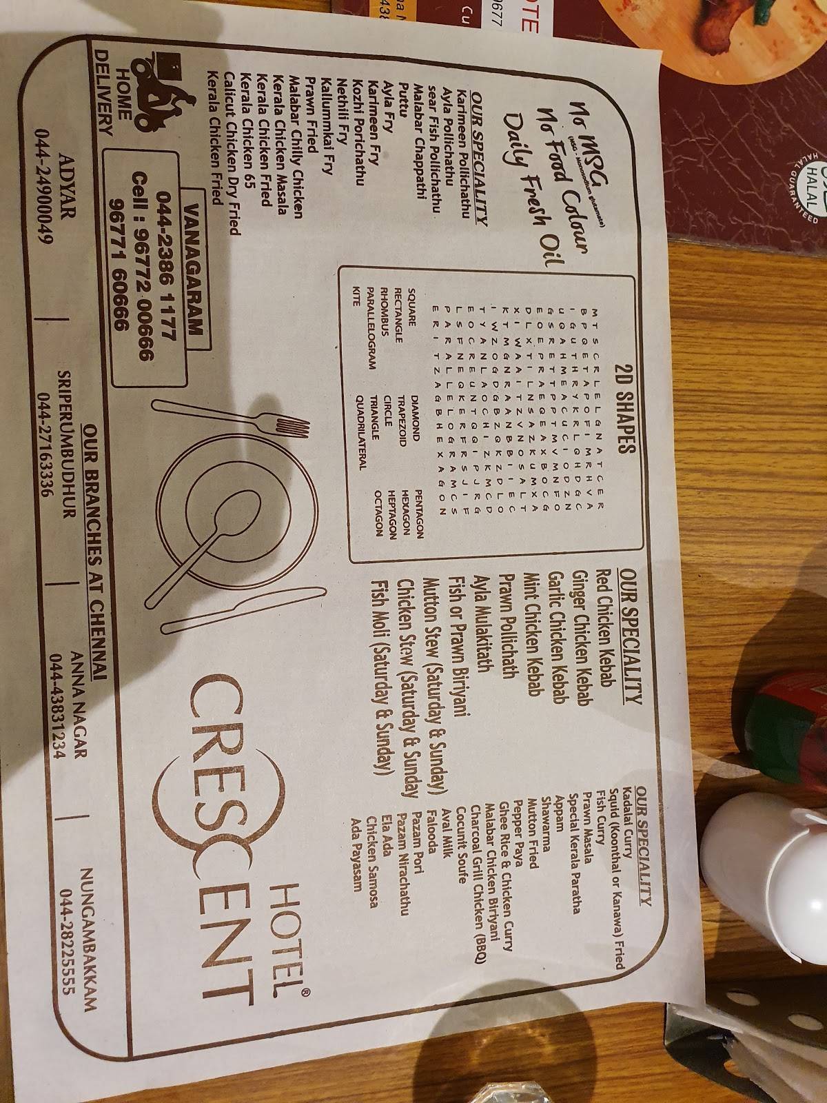 Menu at Crescent Restaurant, Vanagaram, Chennai, Tower 1