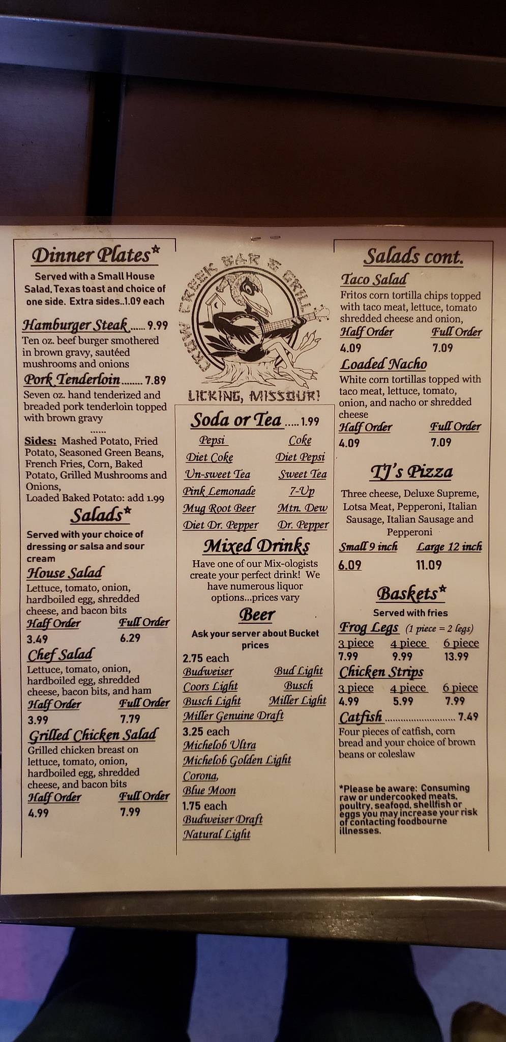 Menu at Crow Creek Grill and Bar, USA