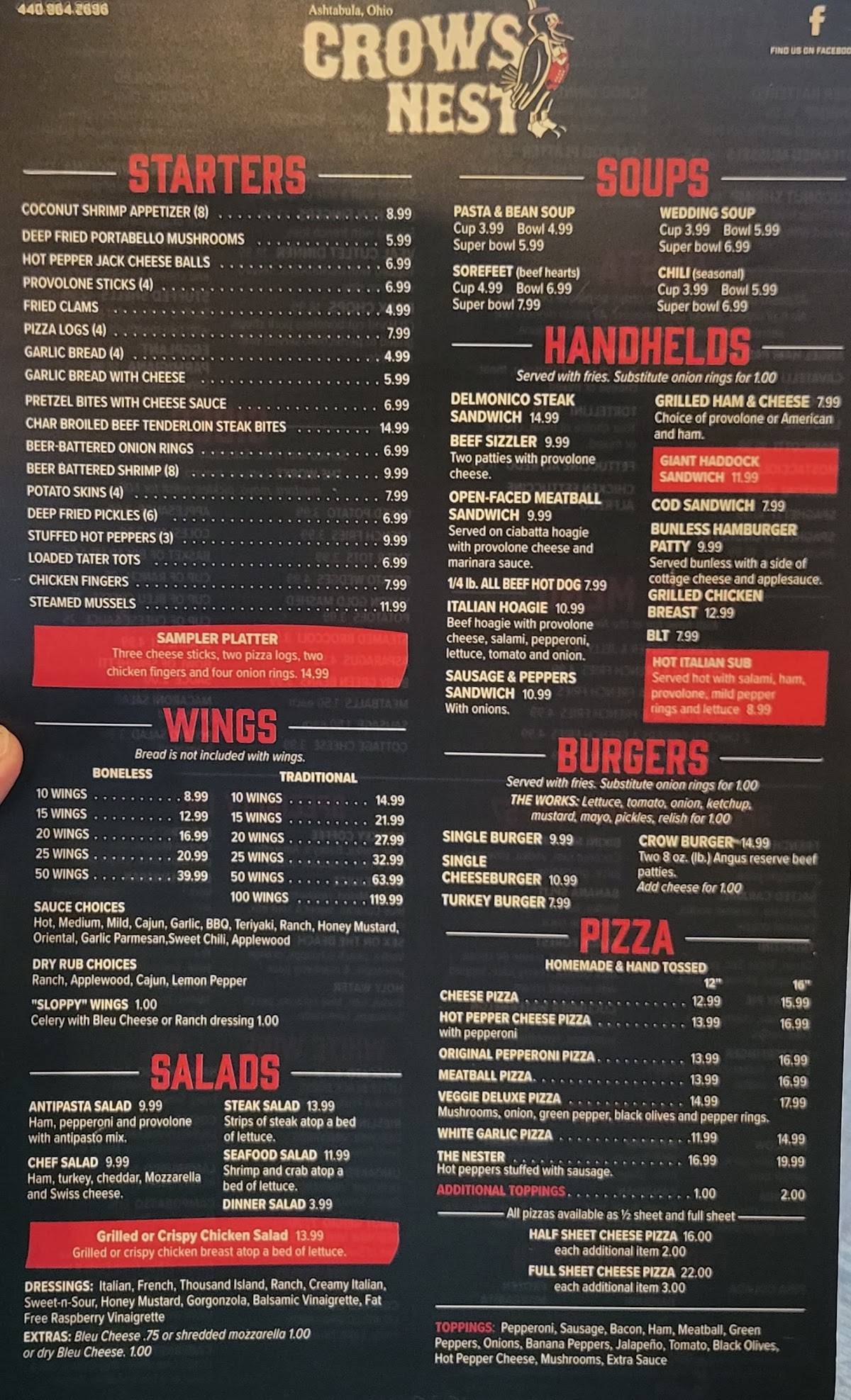 Menu at The Crow's Nest pub & bar, Ashtabula