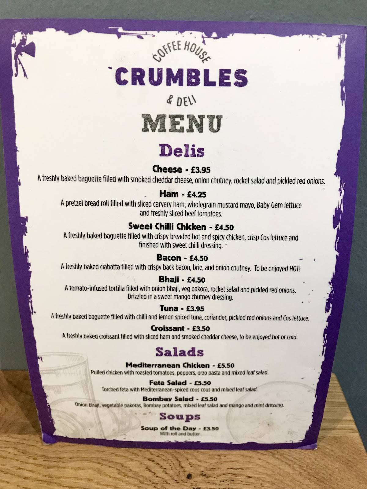 Menu at Crumbles fast food, Wolverhampton