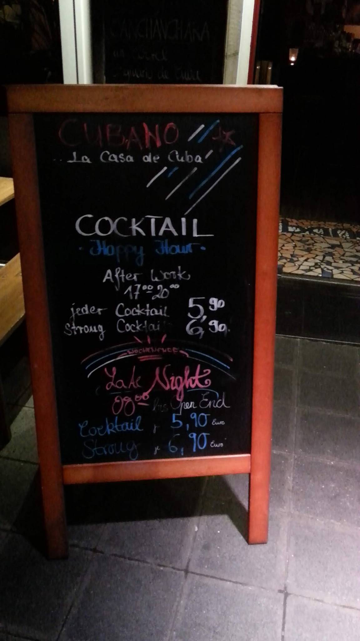 Carta de Cubano Bar Y Restaurante, Nuremberg