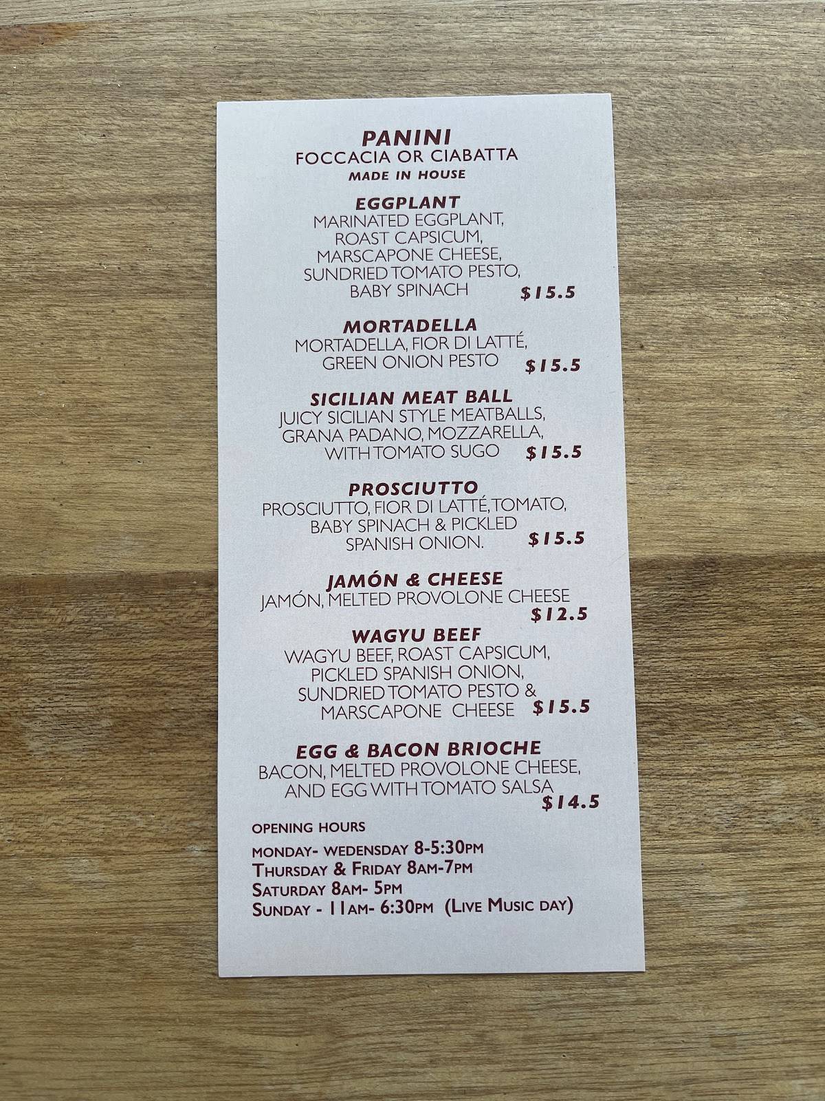 Menu at Cucci Cucini Cafe, Unley