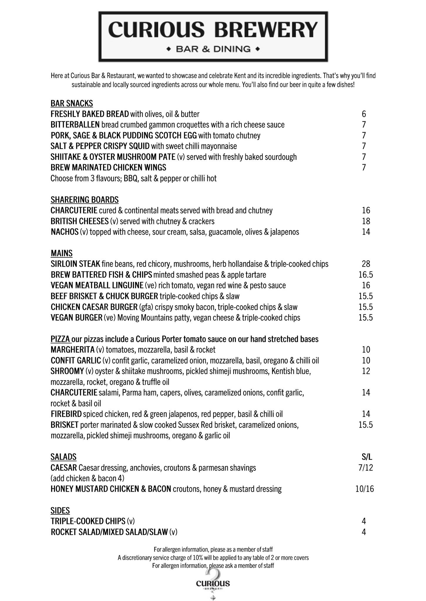 Menu at Curious Brewery & Taprooms pub & bar, Ashford