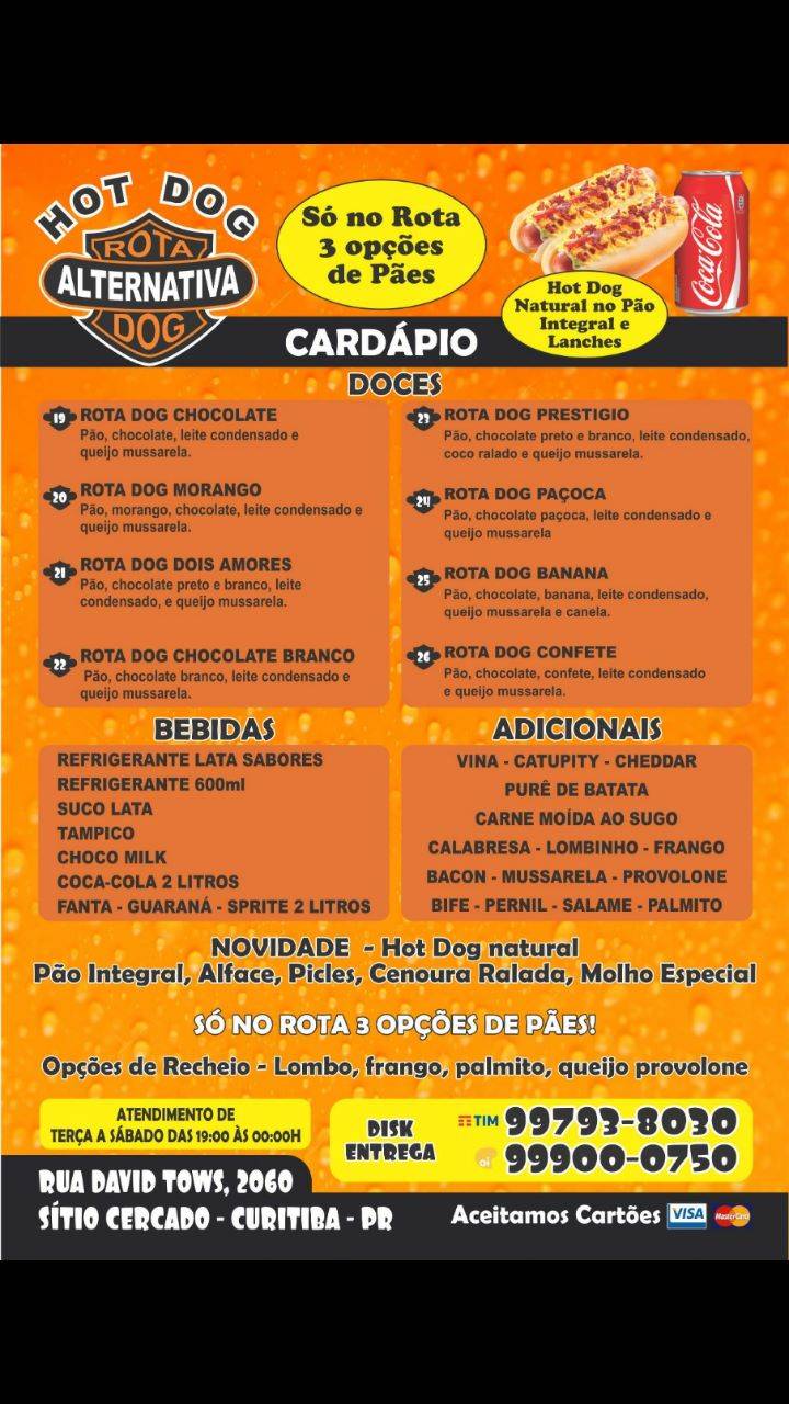 Carta del restaurante Rota alternativa hot dog, Curitiba