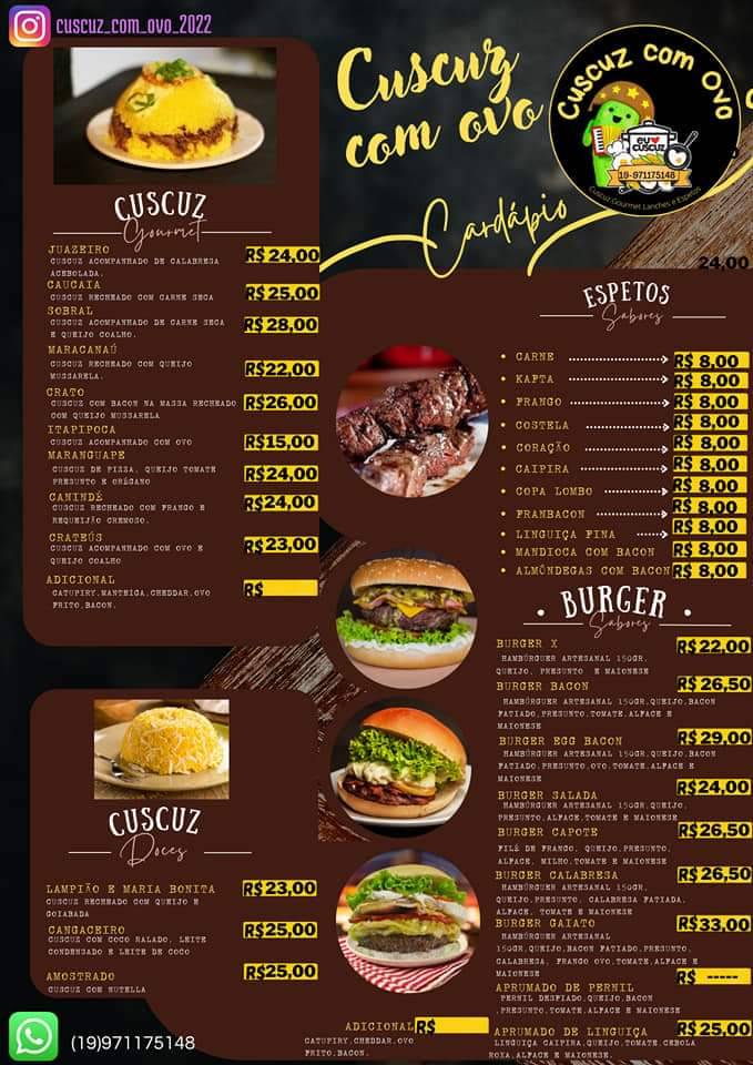 Menu em Cuscuz com Ovo restaurante, Piracicaba, Av. Archimedes Dutra