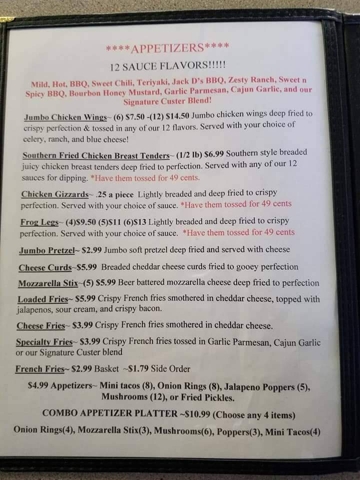 Menu at Custer's Keg pub & bar, Custer Park