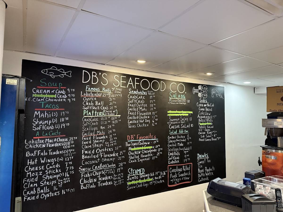 Menu at DB's Seafood Co restaurant, Bethany Beach