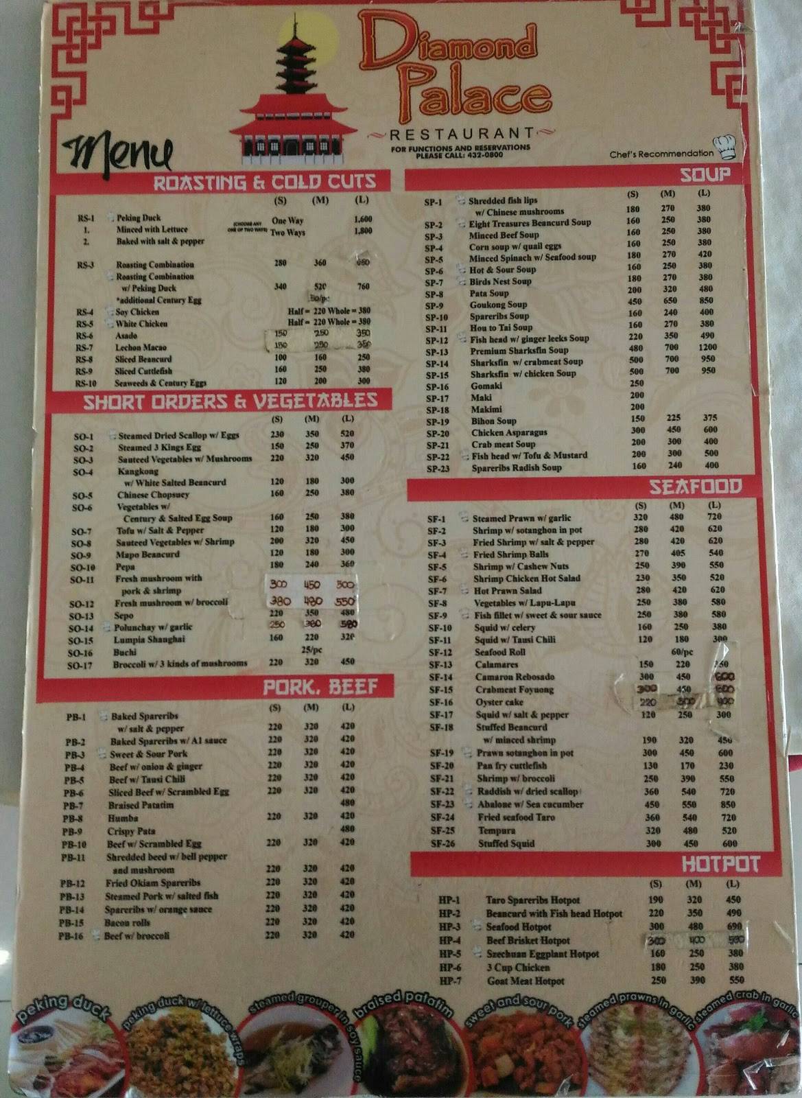 Menu at DIAMOND SEAFOOD Restaurant, Bacolod