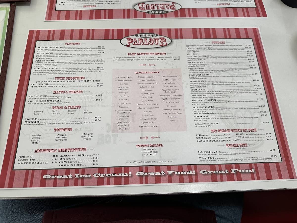 Carta del restaurante D'Nicio's Parlour, Kalamazoo