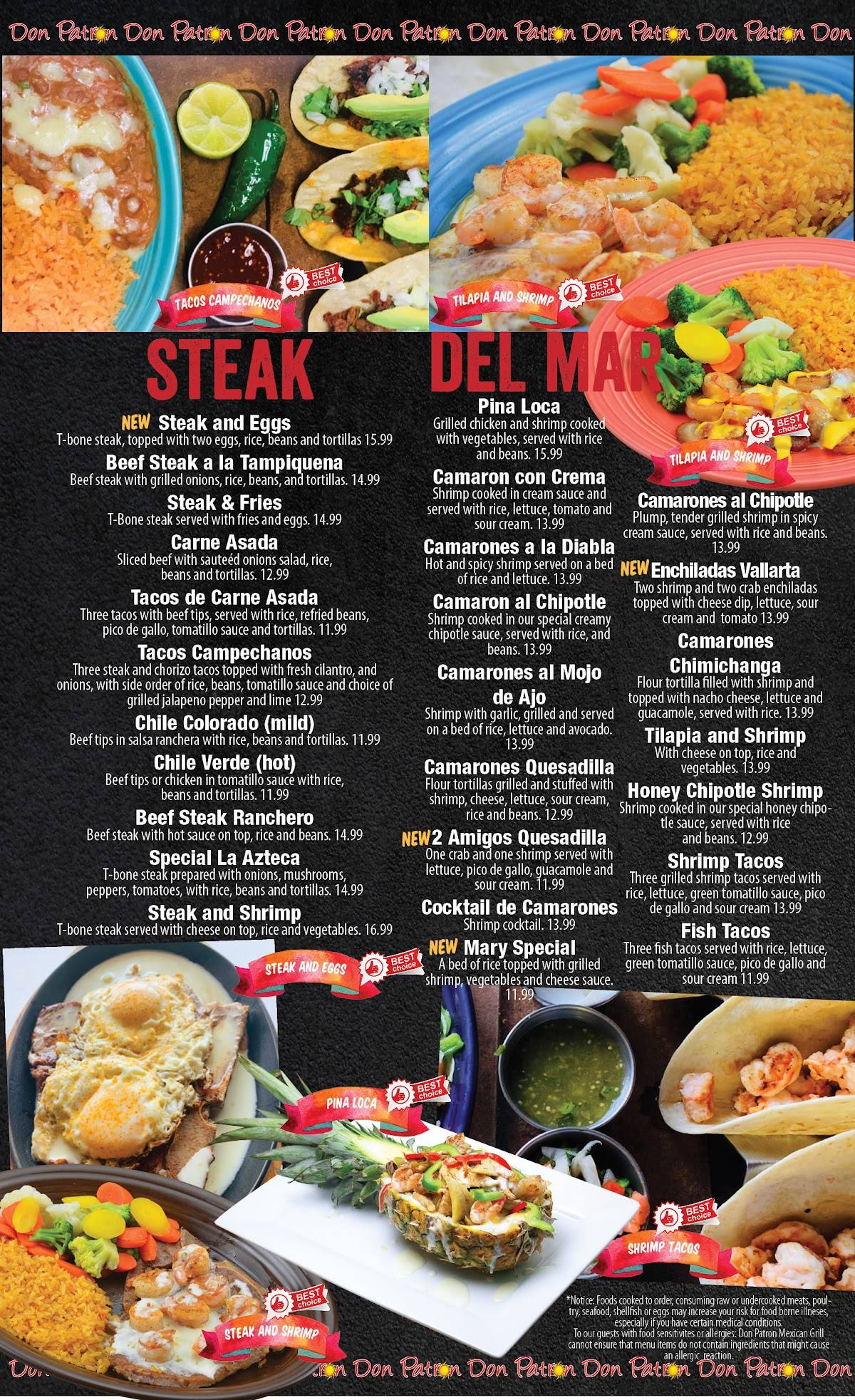 Menu at DON PATRON WILLIAMSPORT restaurant, Williamsport, E 3rd St