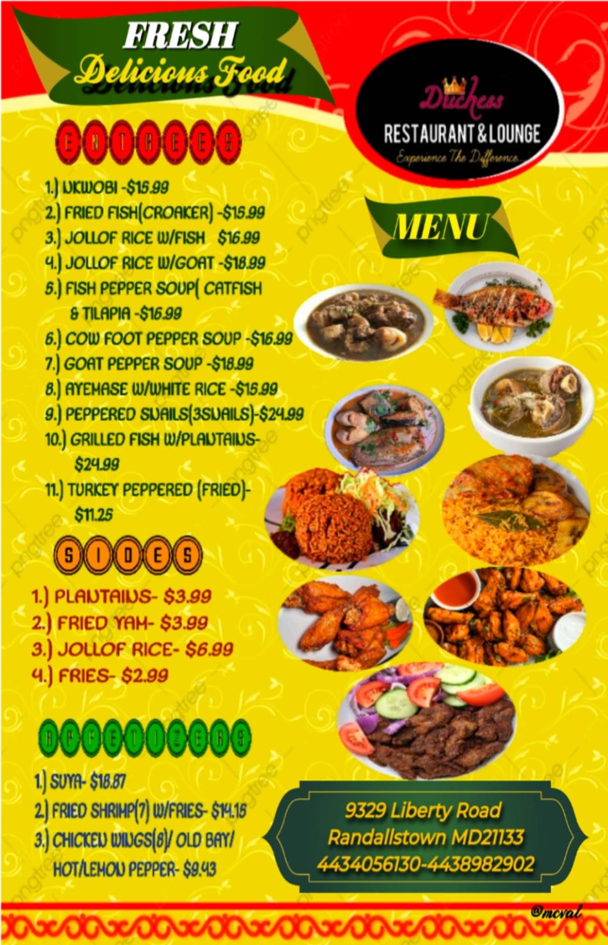 Menu at DUCHESS LOUNGE fast food, Randallstown, Liberty Rd