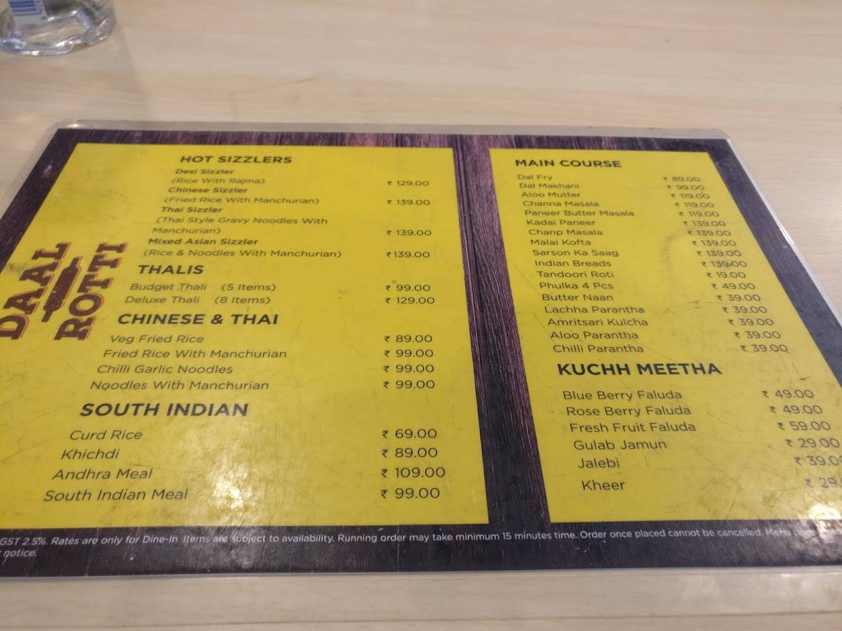 Menu at Daal Roti, Chennai, +RRJ