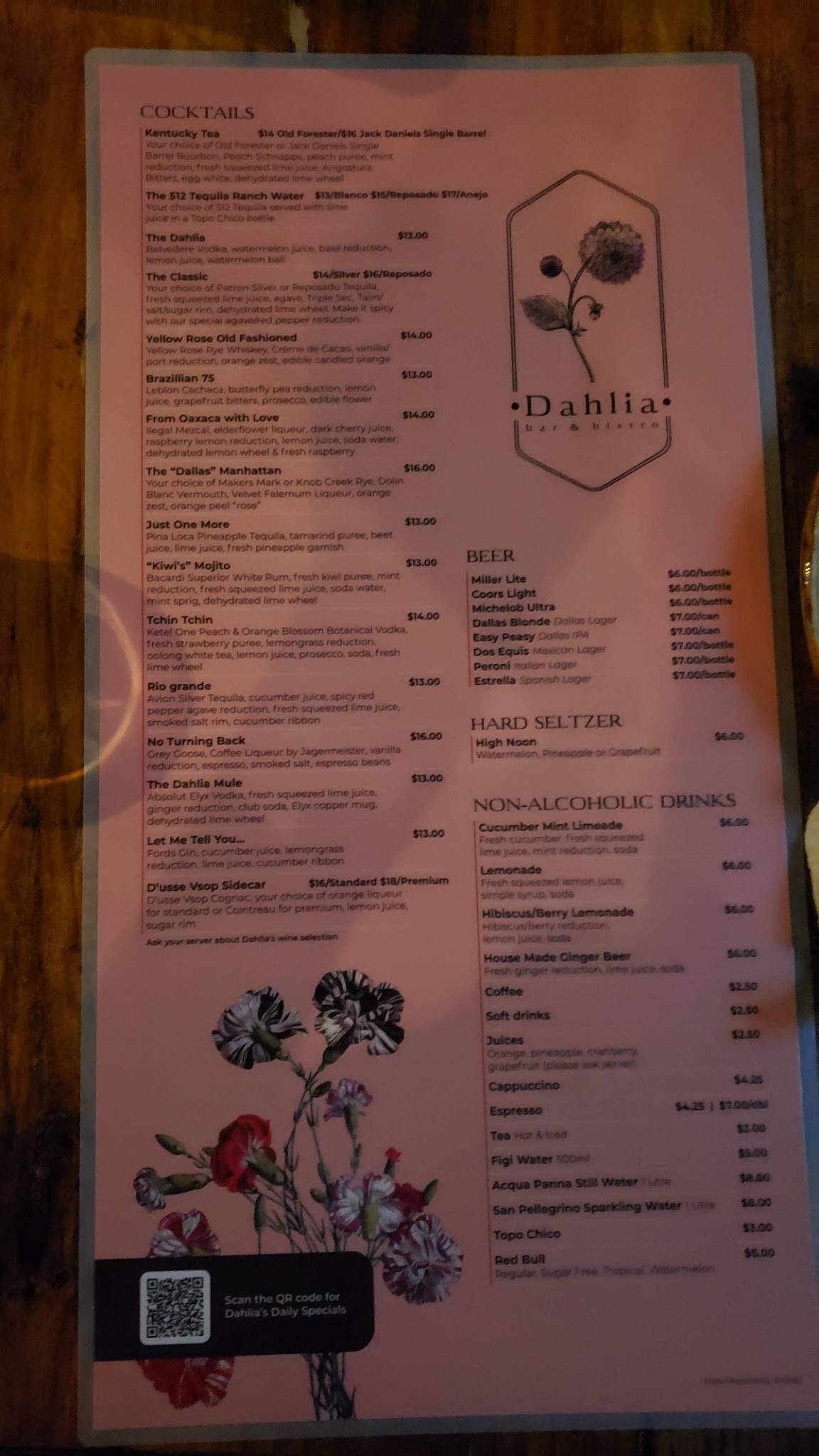 Menu at DALHIA pub & bar, Dallas
