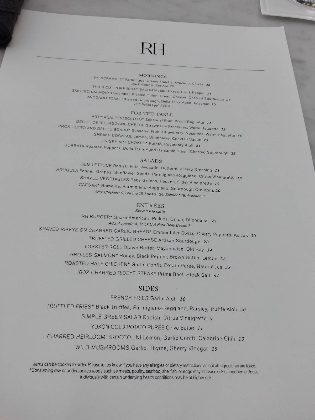 Menu at RH Rooftop Restaurant Dallas, Dallas