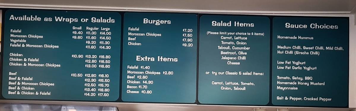 Menu at Daniel's Kitchen restaurant, Wellington