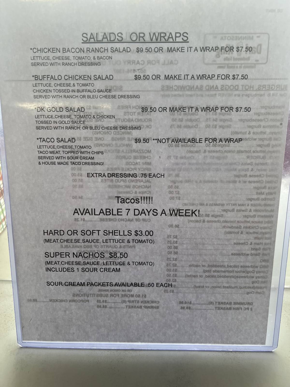Menu at Dari King restaurant, Redwood Falls