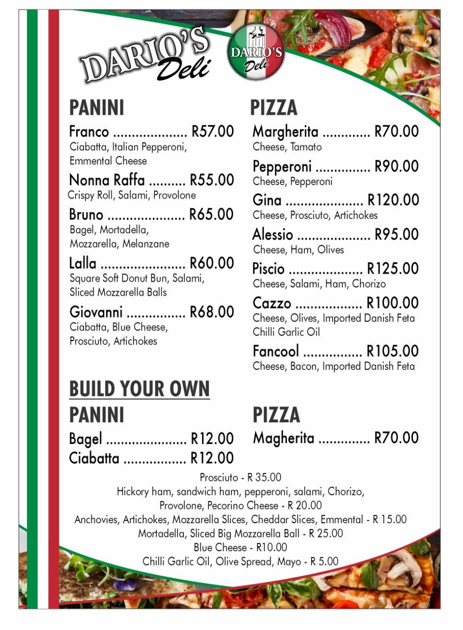 Menu at Closed restaurant, Rustenburg