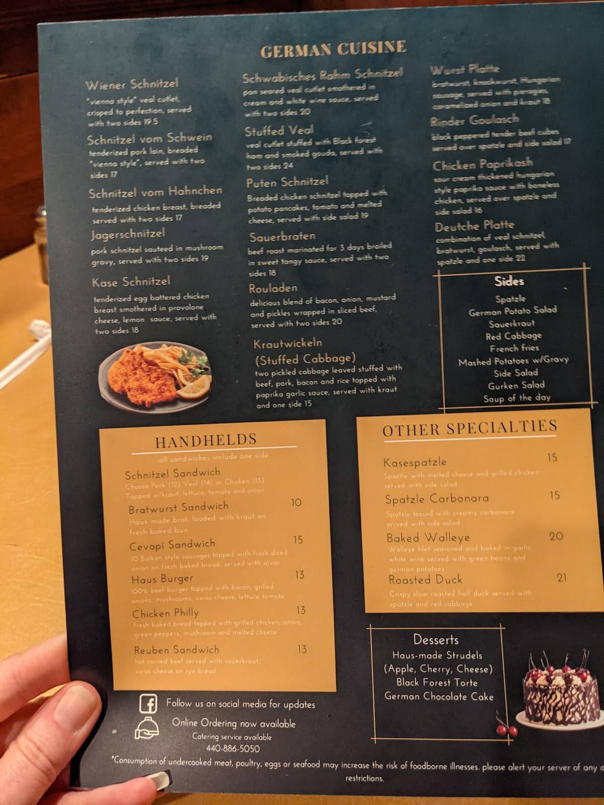Menu at Das Schnitzel Haus restaurant, Parma