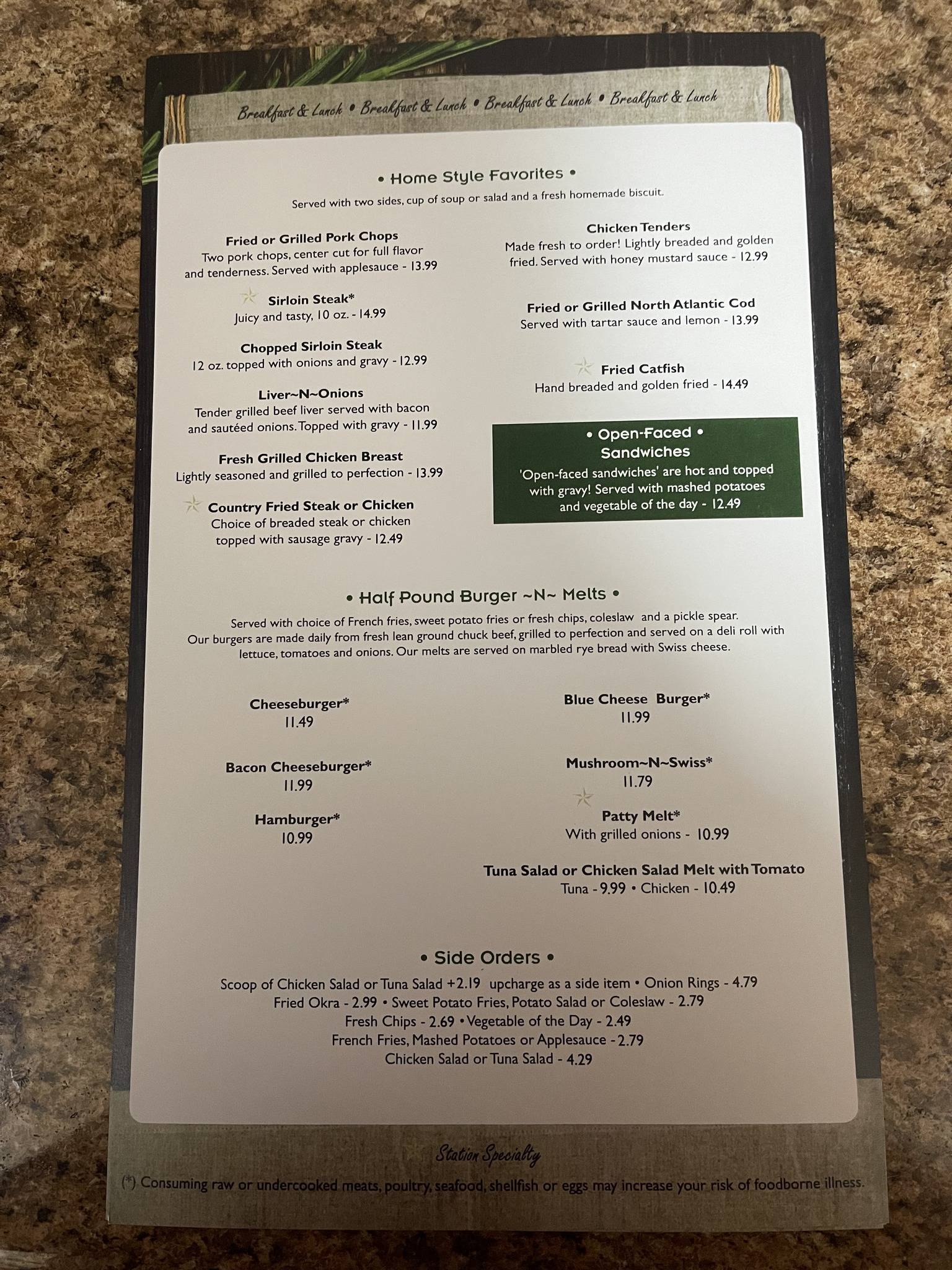 Menu at Davenport Diner restaurant, Davenport, US-27