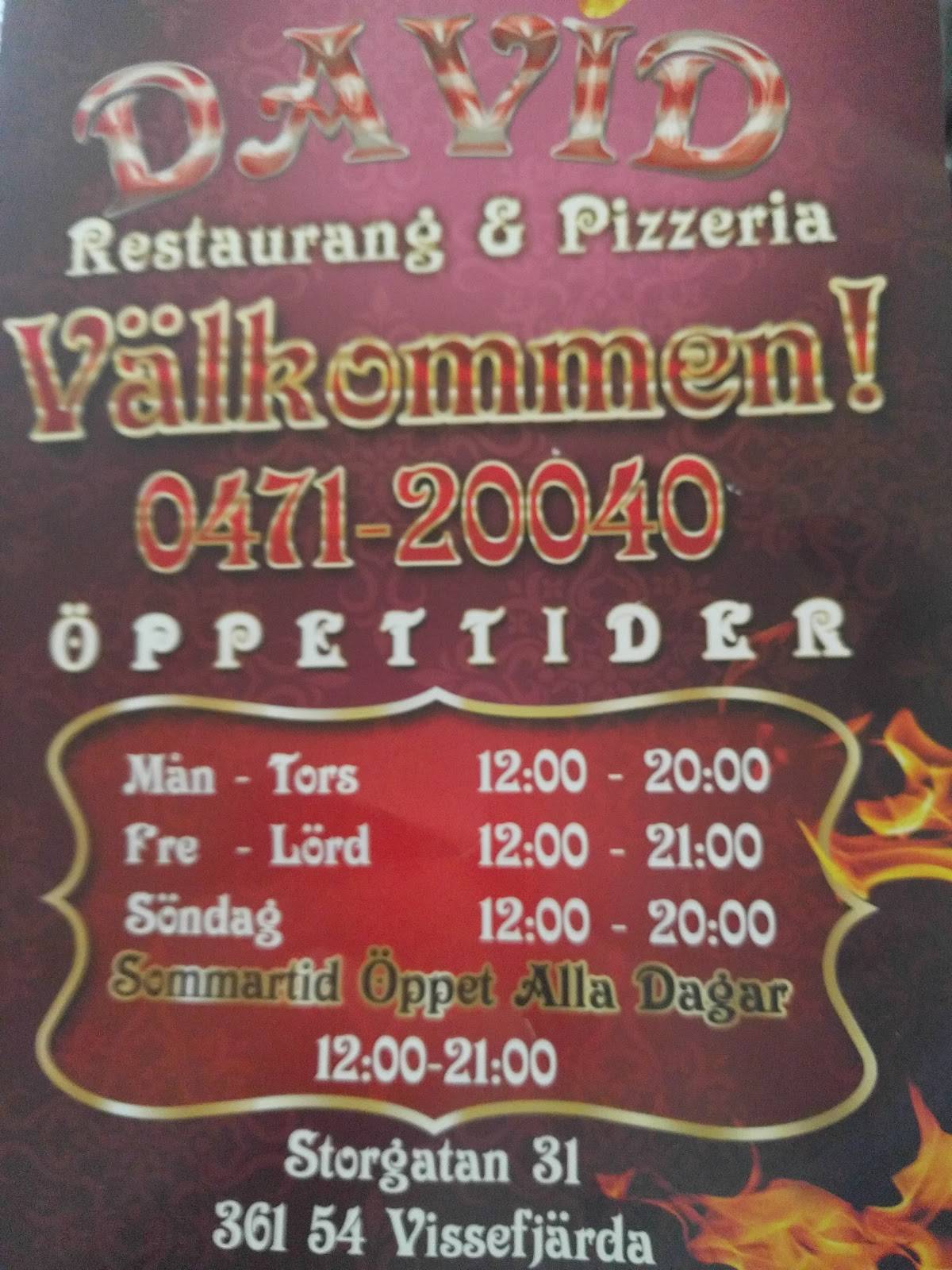 Menu at David Restaurang & Pizzeria, Vissefjärda