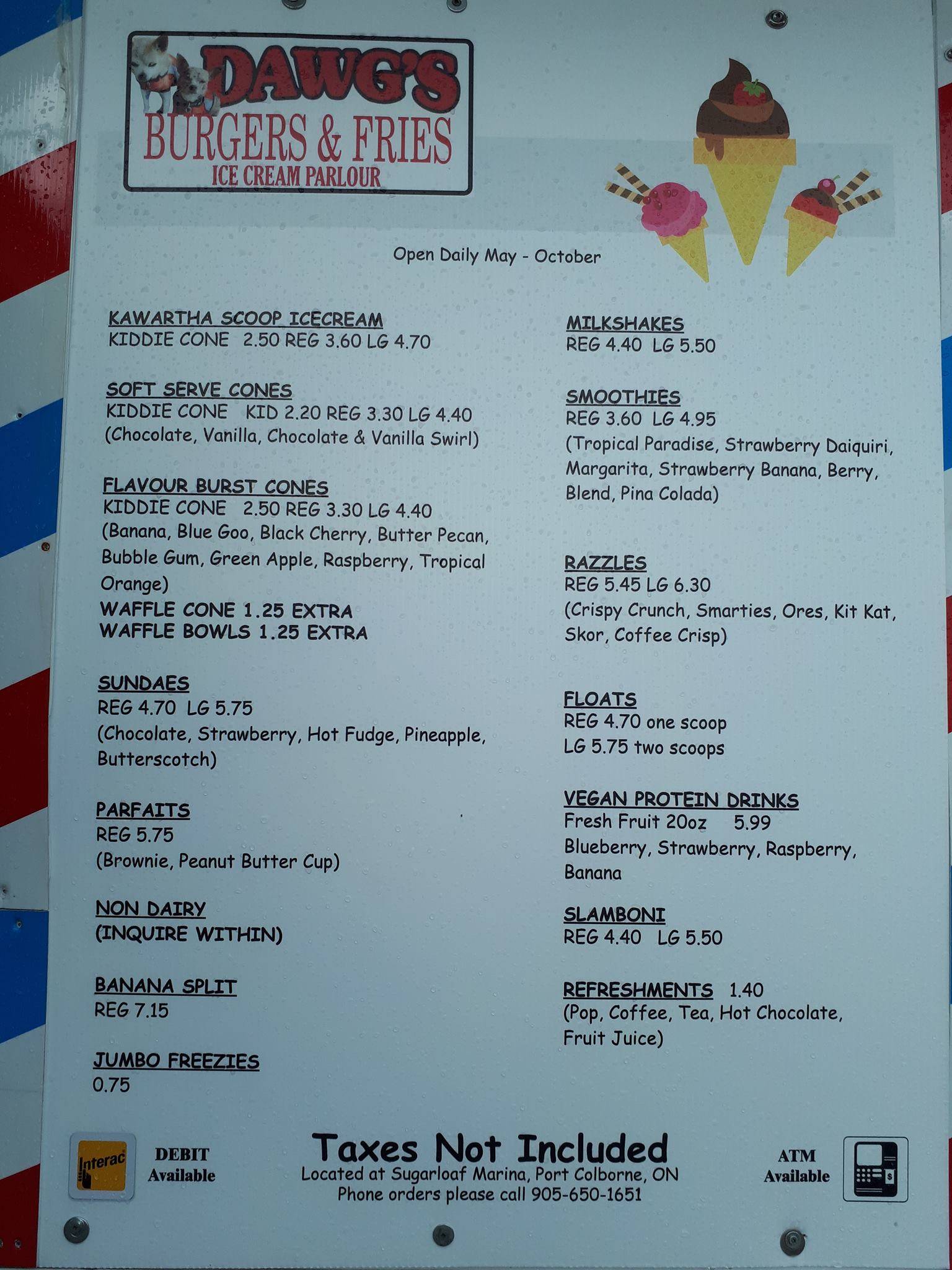 Menu at Dawg's Burgers & Fries restaurant, Port Colborne