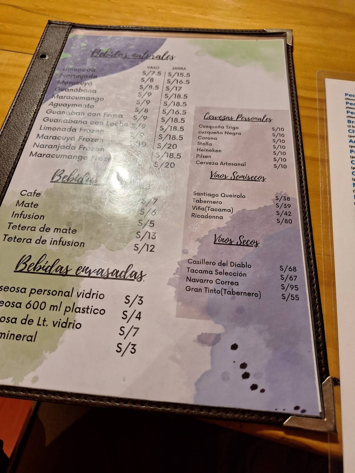 Carta del restaurante Daylo, Tarma