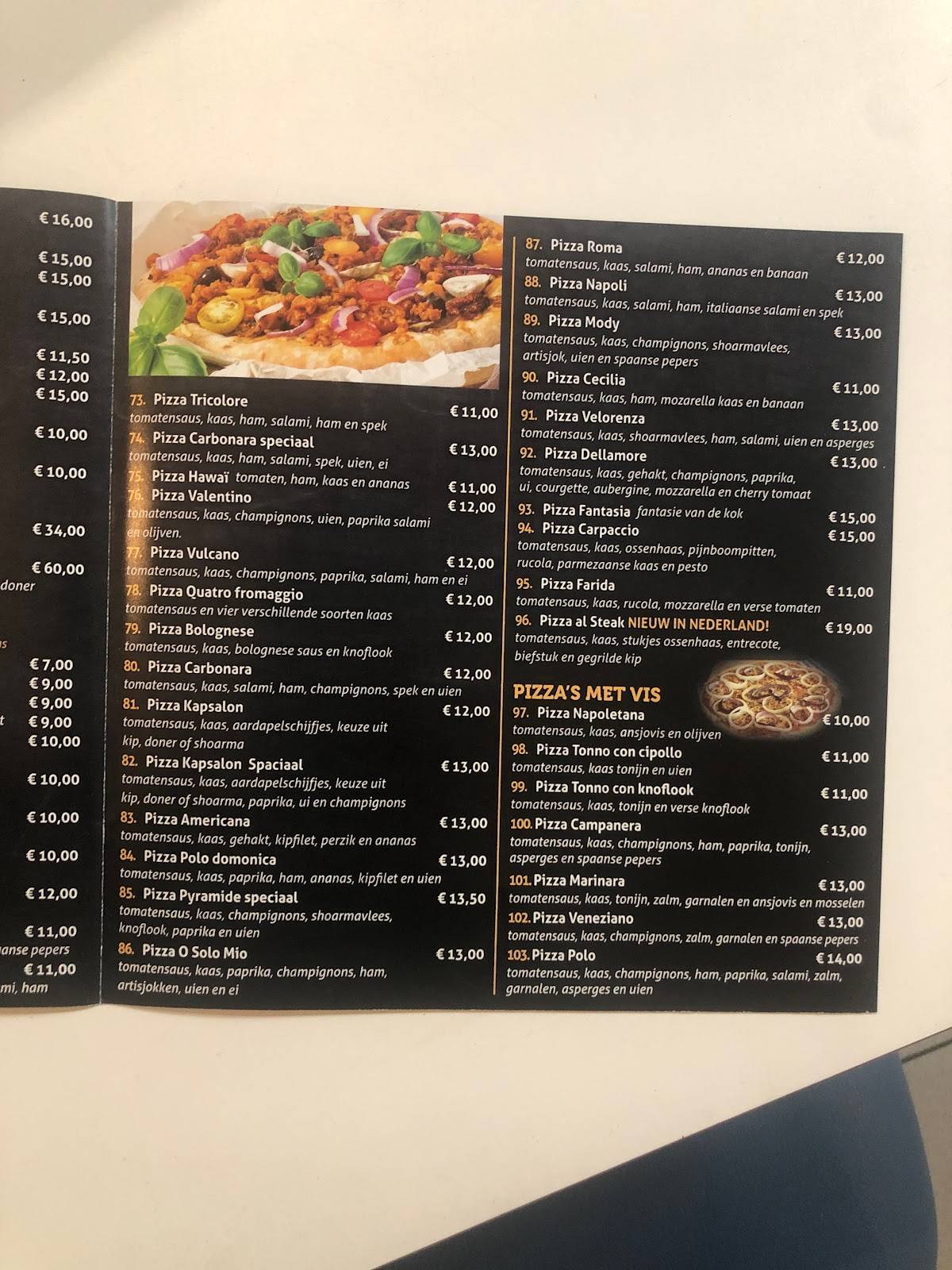 Menu at De Pyramide, Scheemda