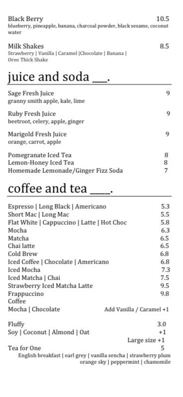 Menu at Dear Jane cafe, Auckland