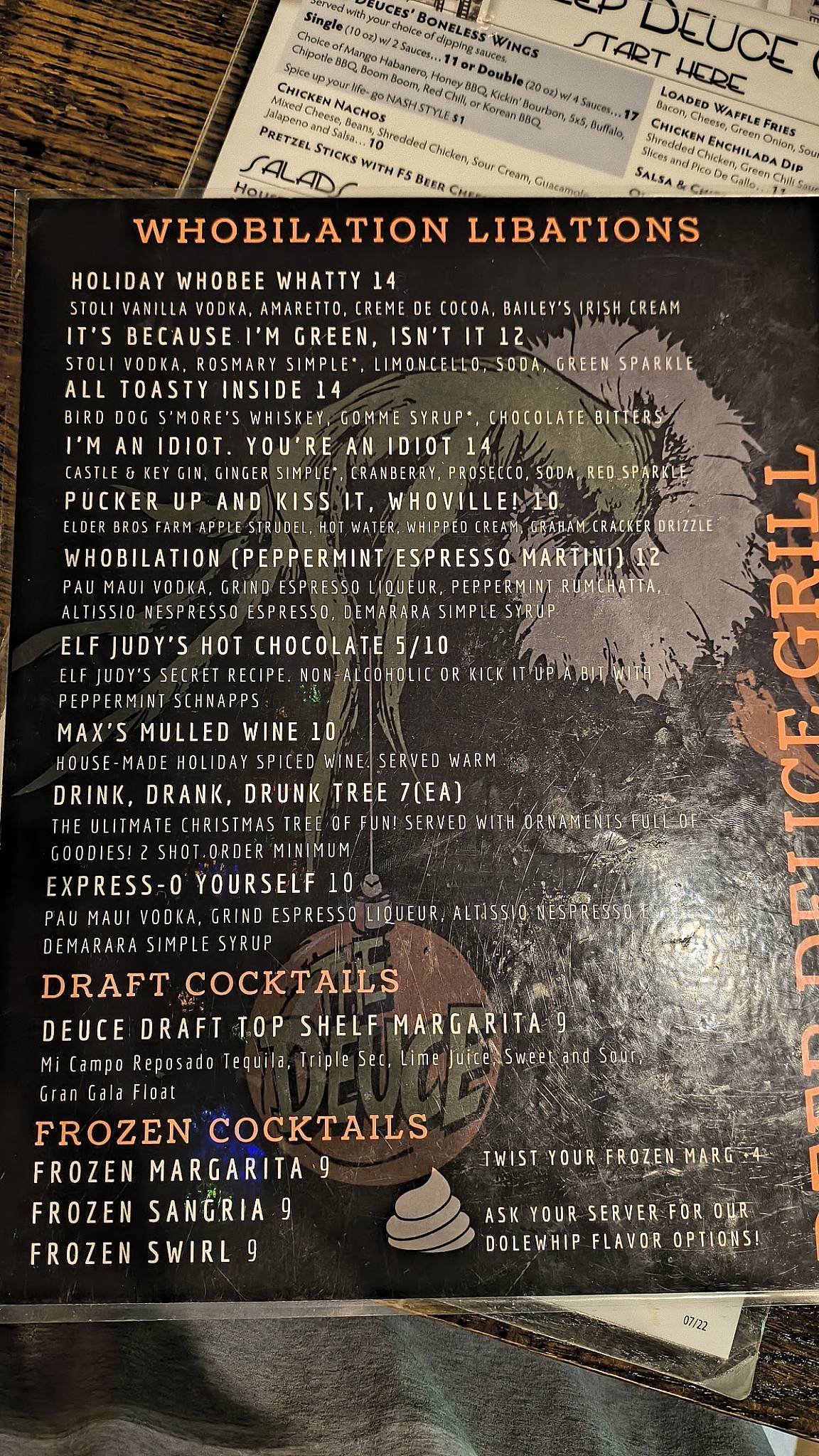 Carta del pub y bar Deep Deuce Grill, Oklahoma City