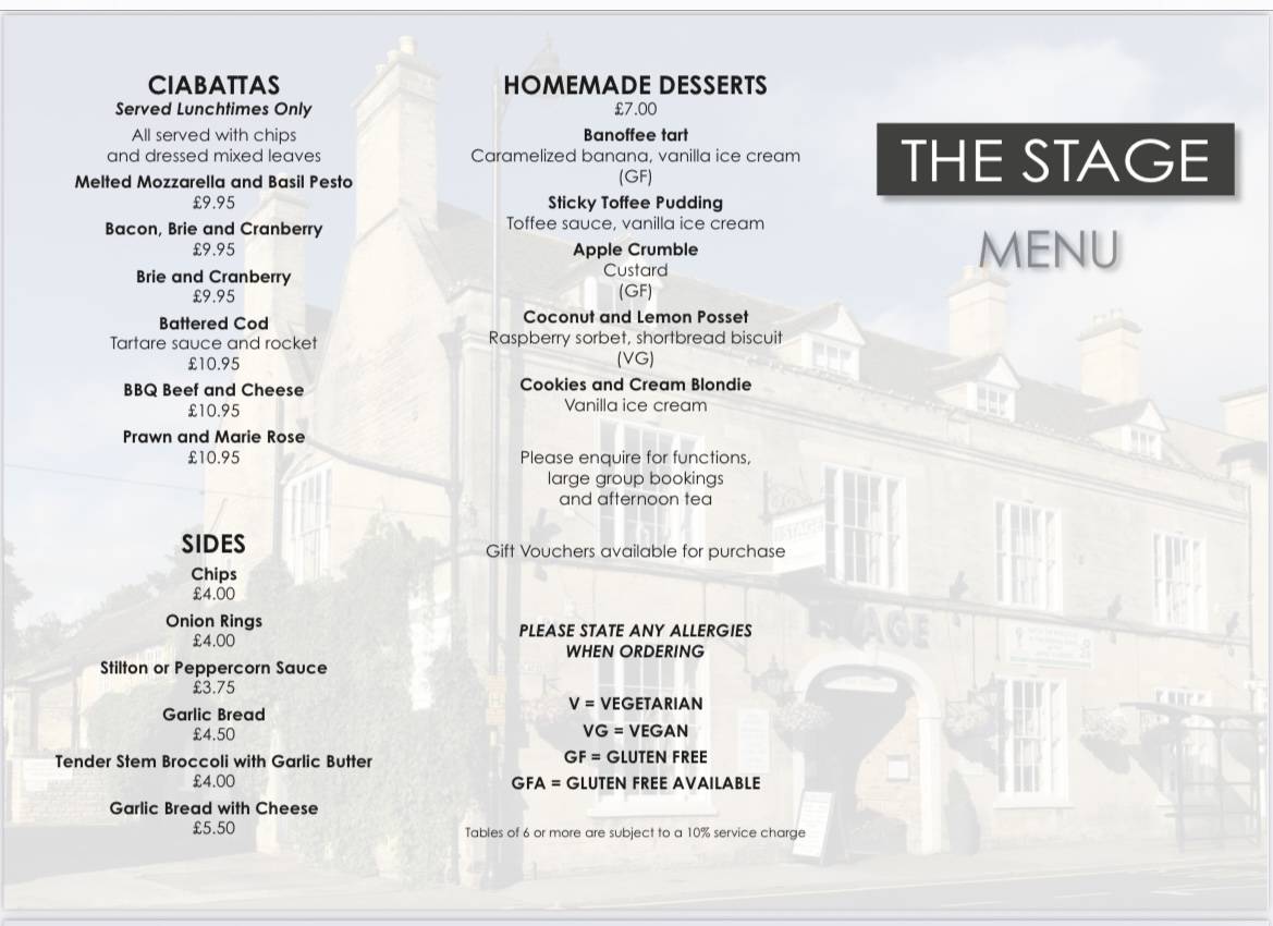 Menu at Deeping Stage Hotel pub & bar, Peterborough