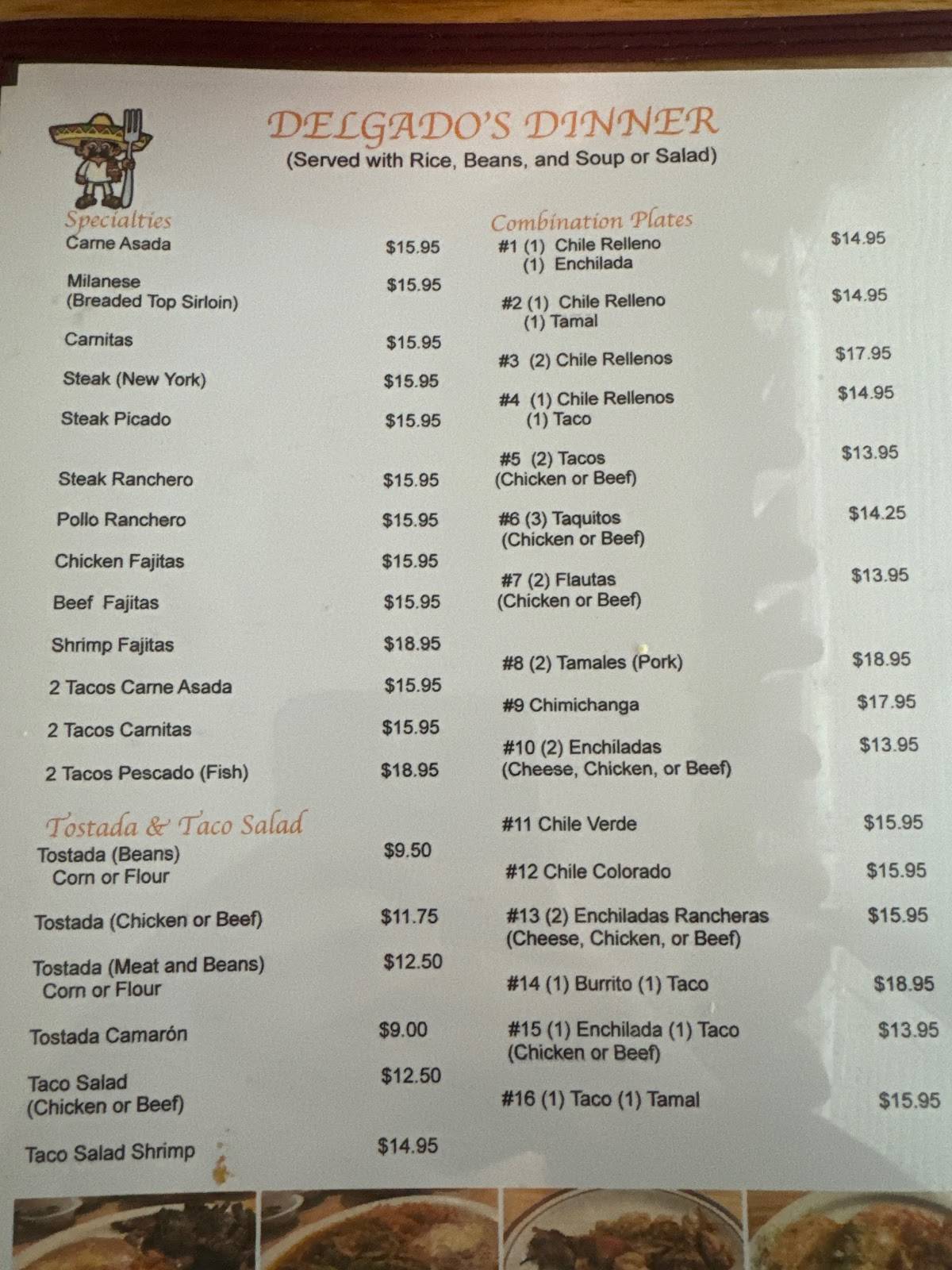 Menu at Delgado's Restaurant, San Jacinto