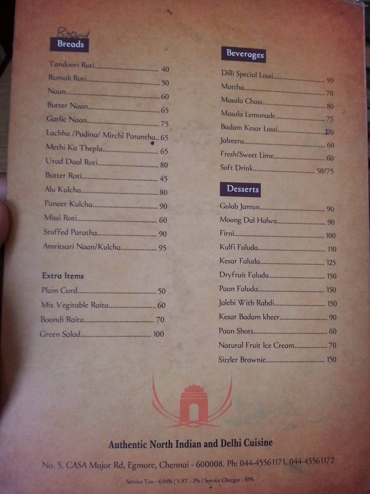 Menu at Delhi Highway Restaurant, Chennai, 5