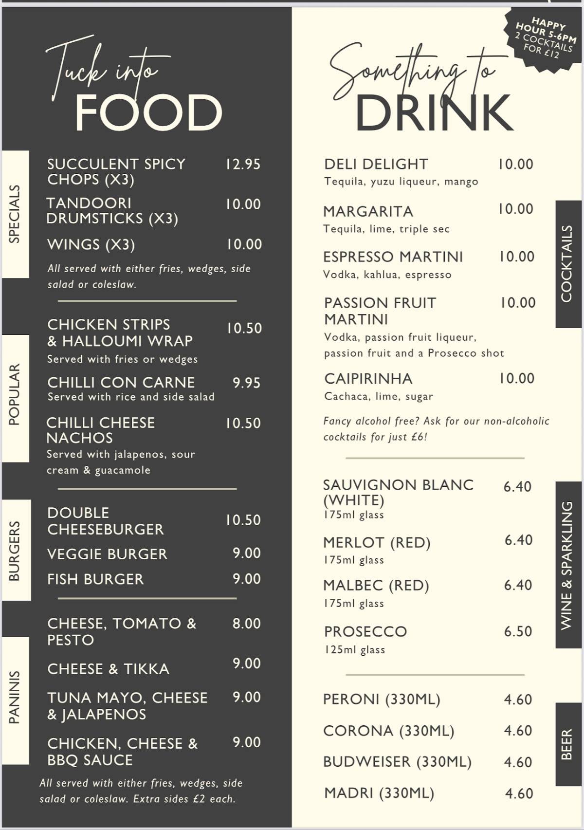 Menu at Deli Heaven cafe, Birmingham