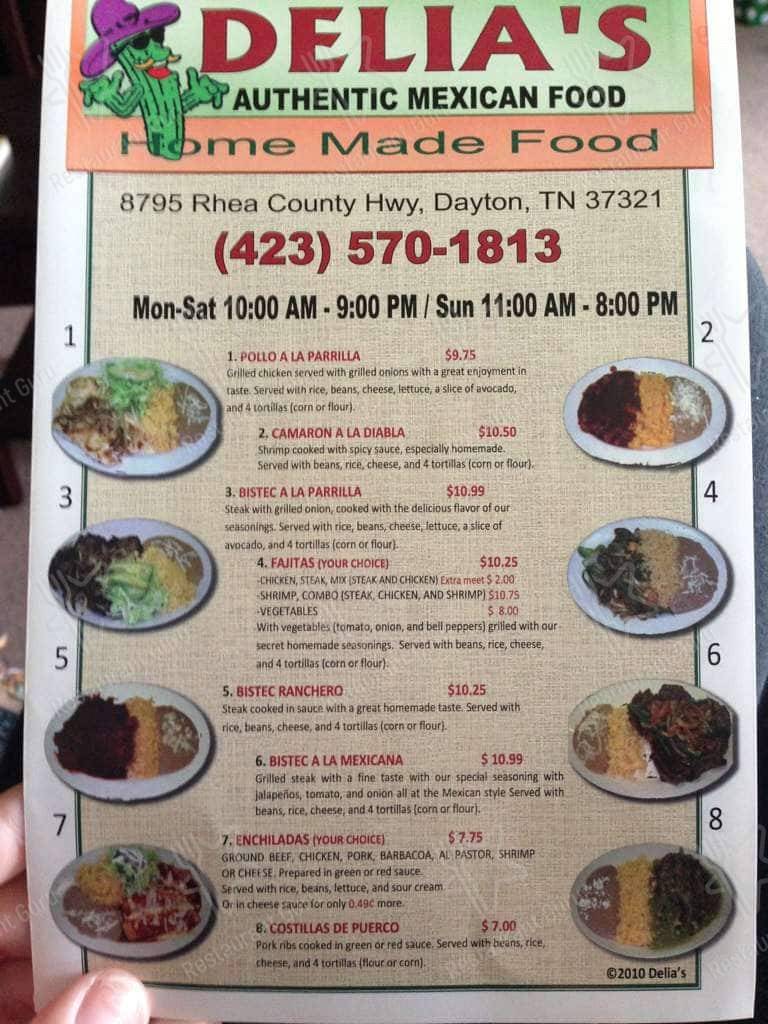 Menu at Delia's Mexican Restaurant, Dayton