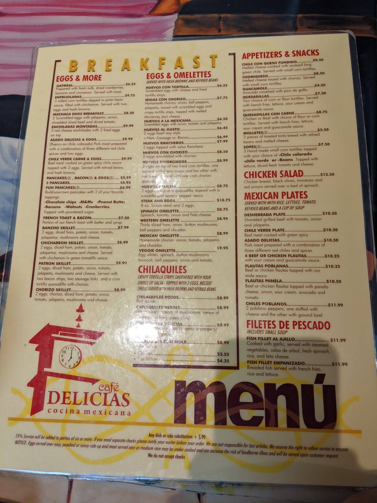 Menu at Delicias Cafe, El Paso, 865 Resler Dr J