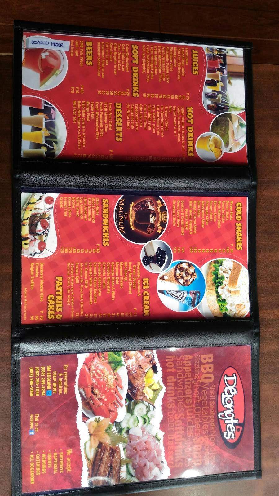 Menu at Delongtes restaurant, Davao City