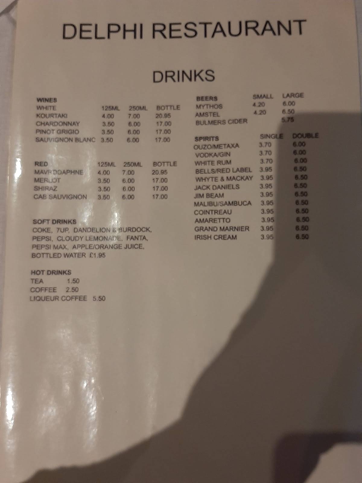 Menu at Delphi Restaurant, Wakefield