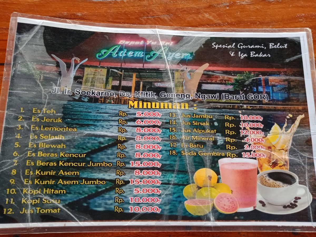 Menu at Depot Yu Sri Adem Ayem restaurant, Ngawi