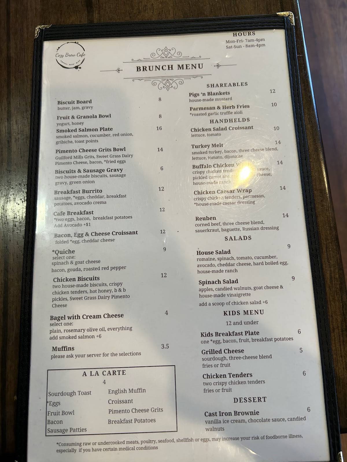 Menu at Cozy Brew Cafe, Greensboro