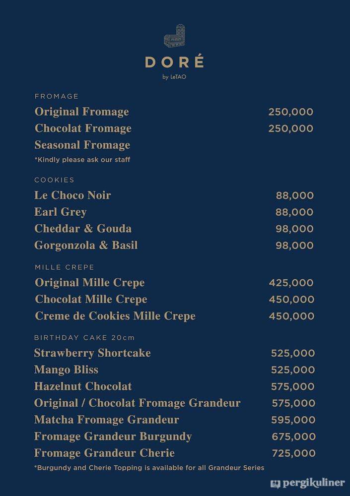 Menu at DORÉ by LeTAO Plaza Indonesia - Birthday Cake Shop cafe ...