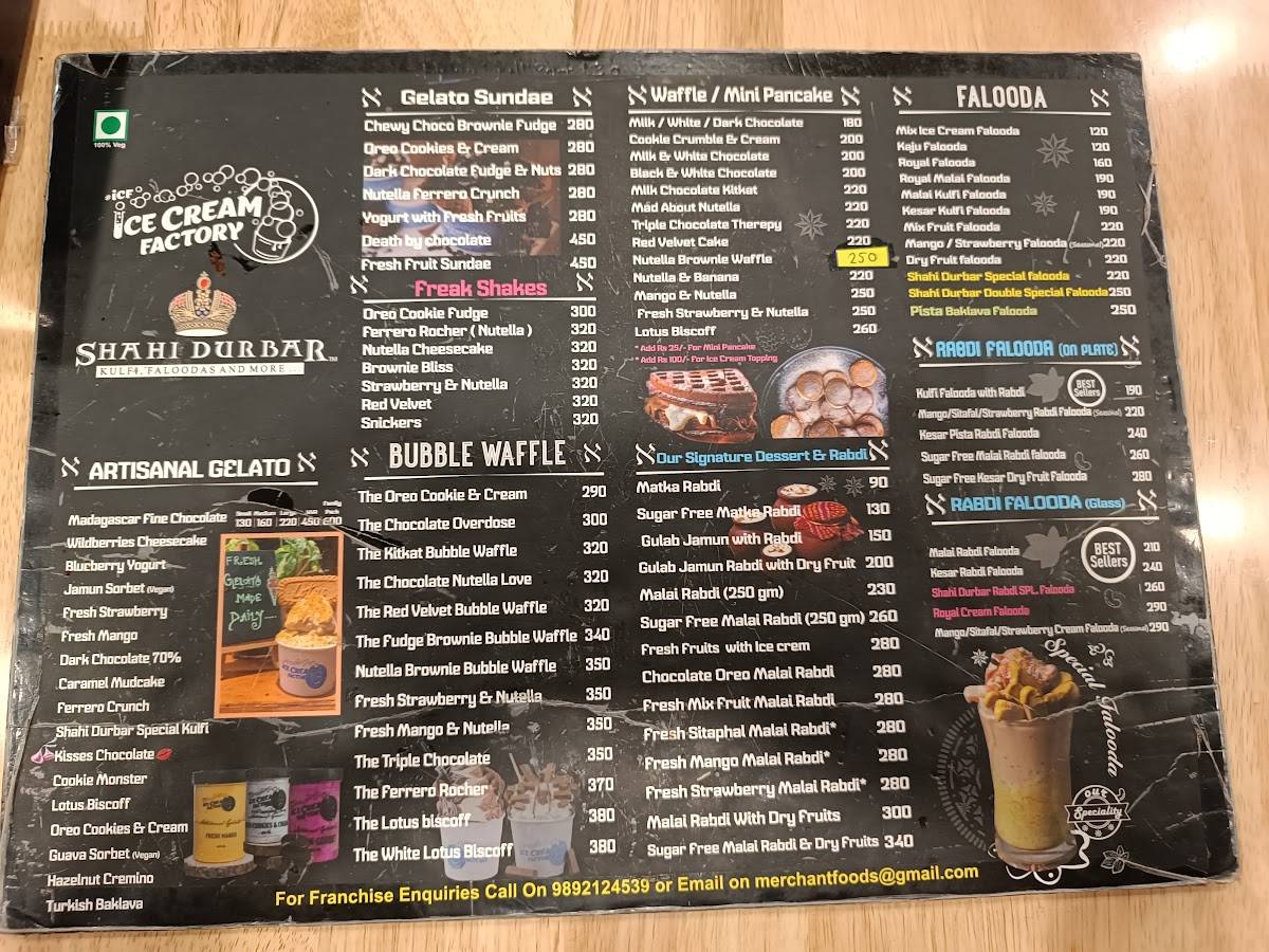 Menu at Ice Cream Factory Shahi Durbar, Nagpur