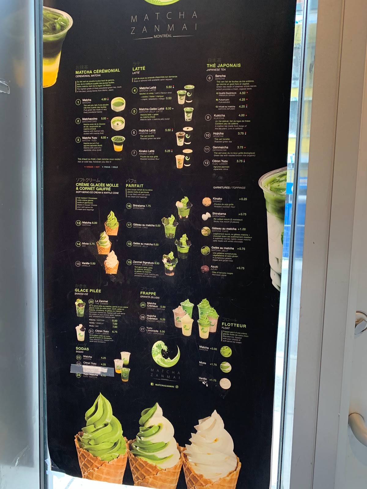 Menu at MATCHA ZANMAI desserts, Montréal