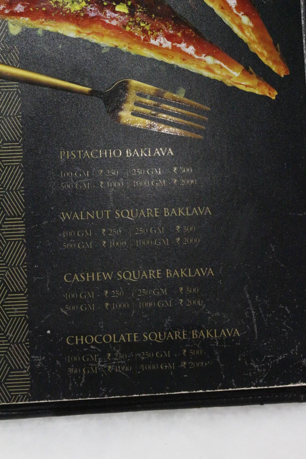 Menu at Ottoman’s Turkish Baklava & Künefe, Chennai